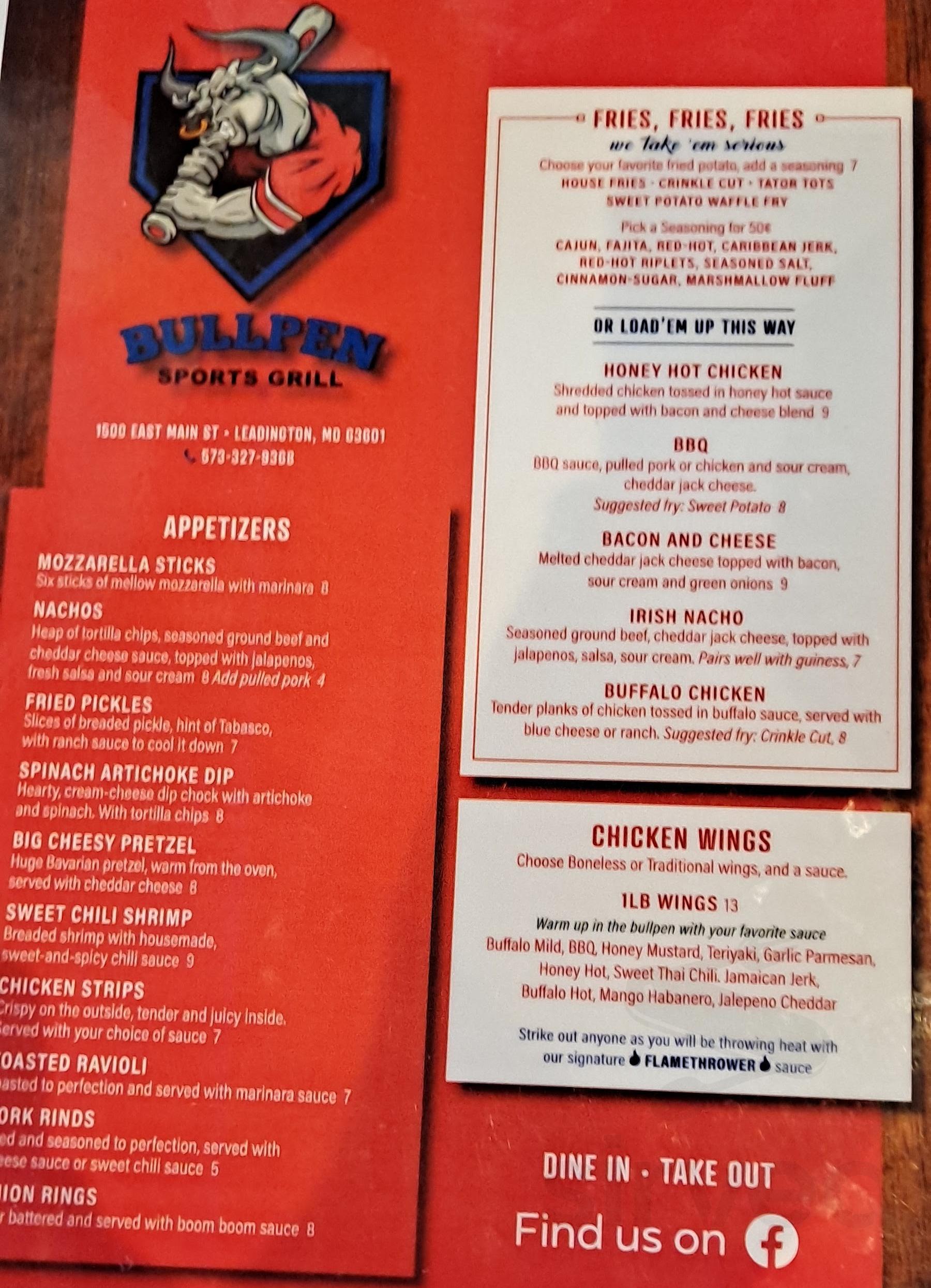 The Bullpen menu in Leadington, Missouri, USA