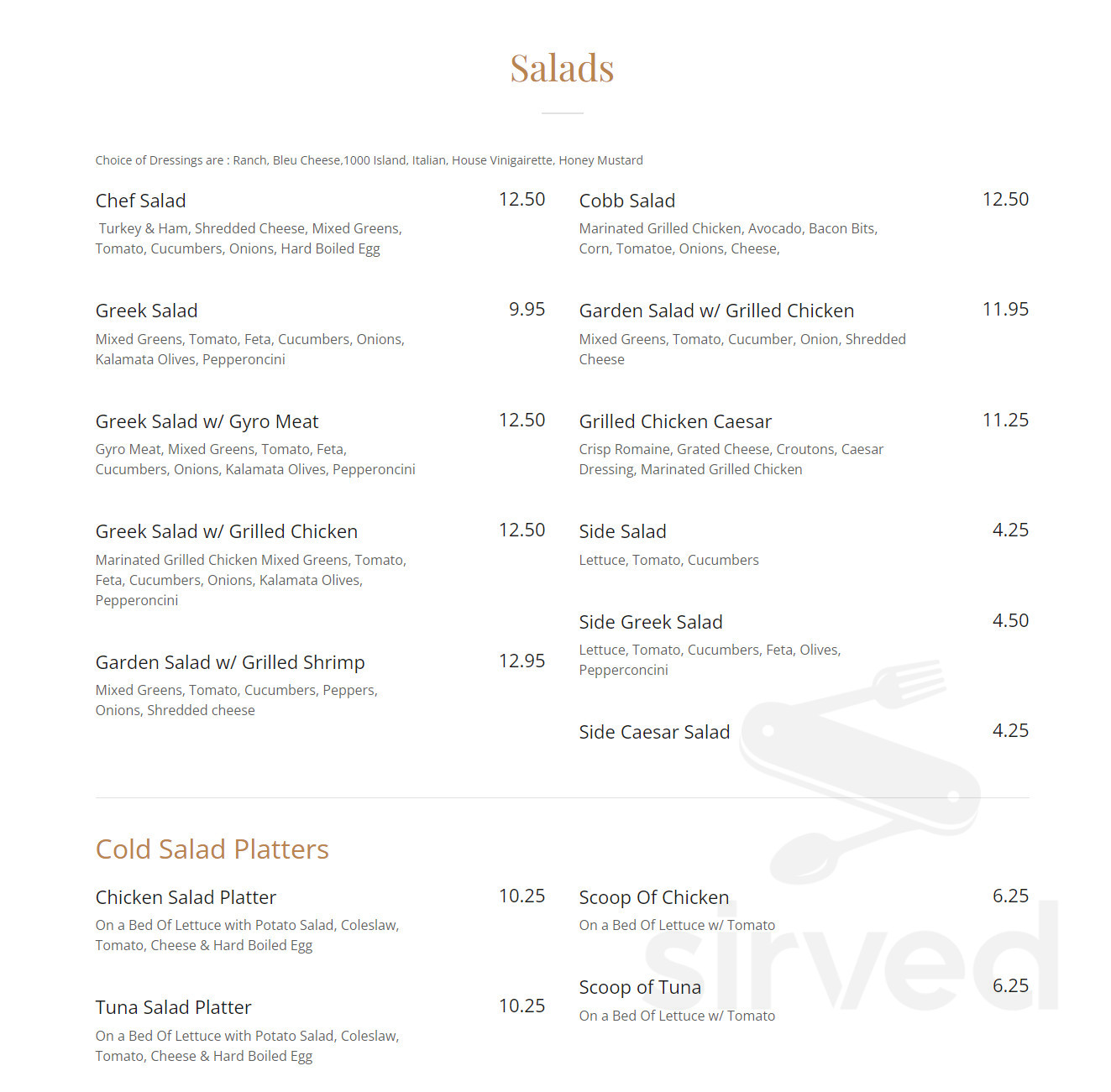 Nick's Cafe At South Park menu in Charlotte, North Carolina, USA