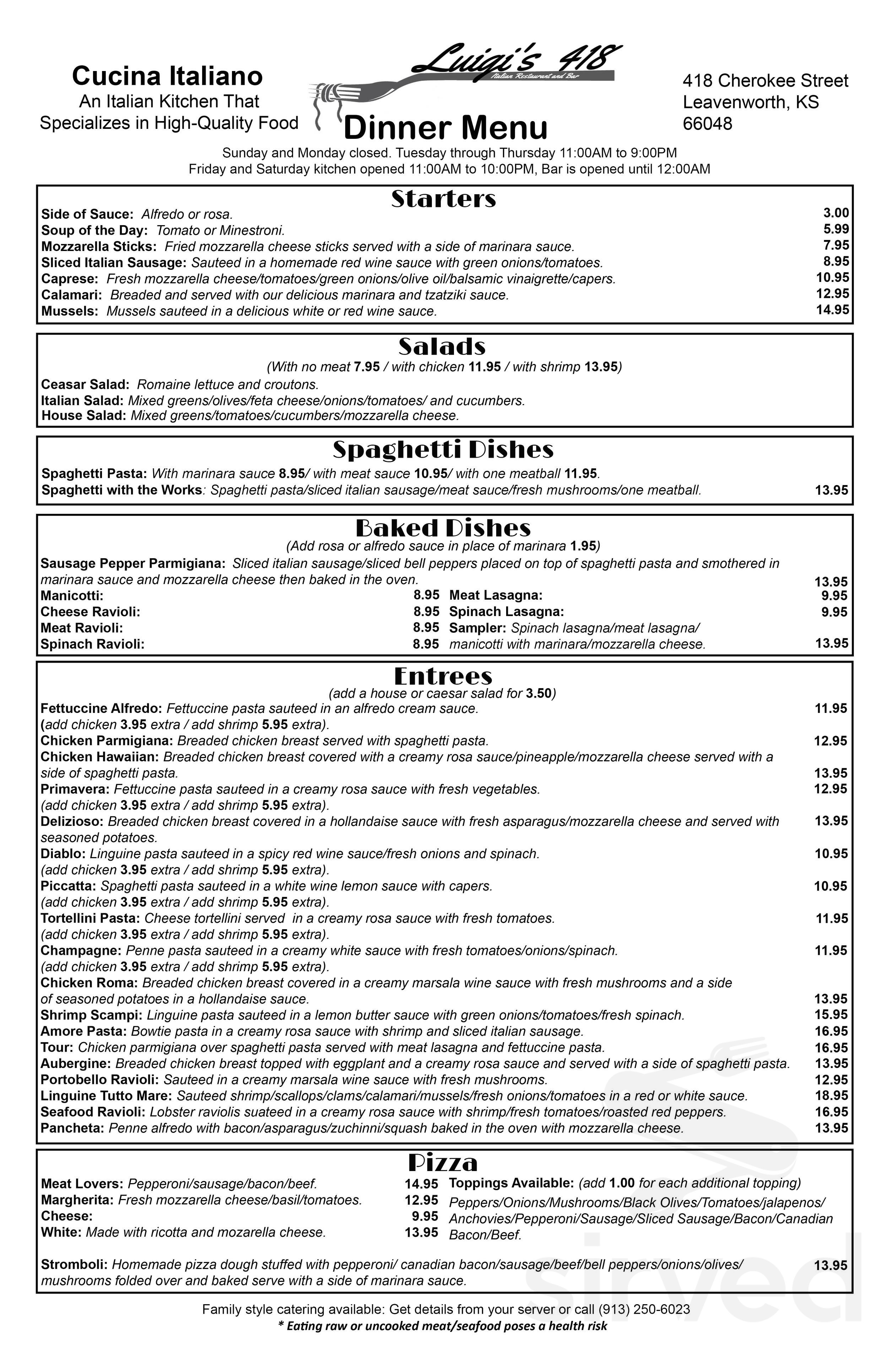 Menu - Leavenworth KS's Luigi's 418 | Sirved
