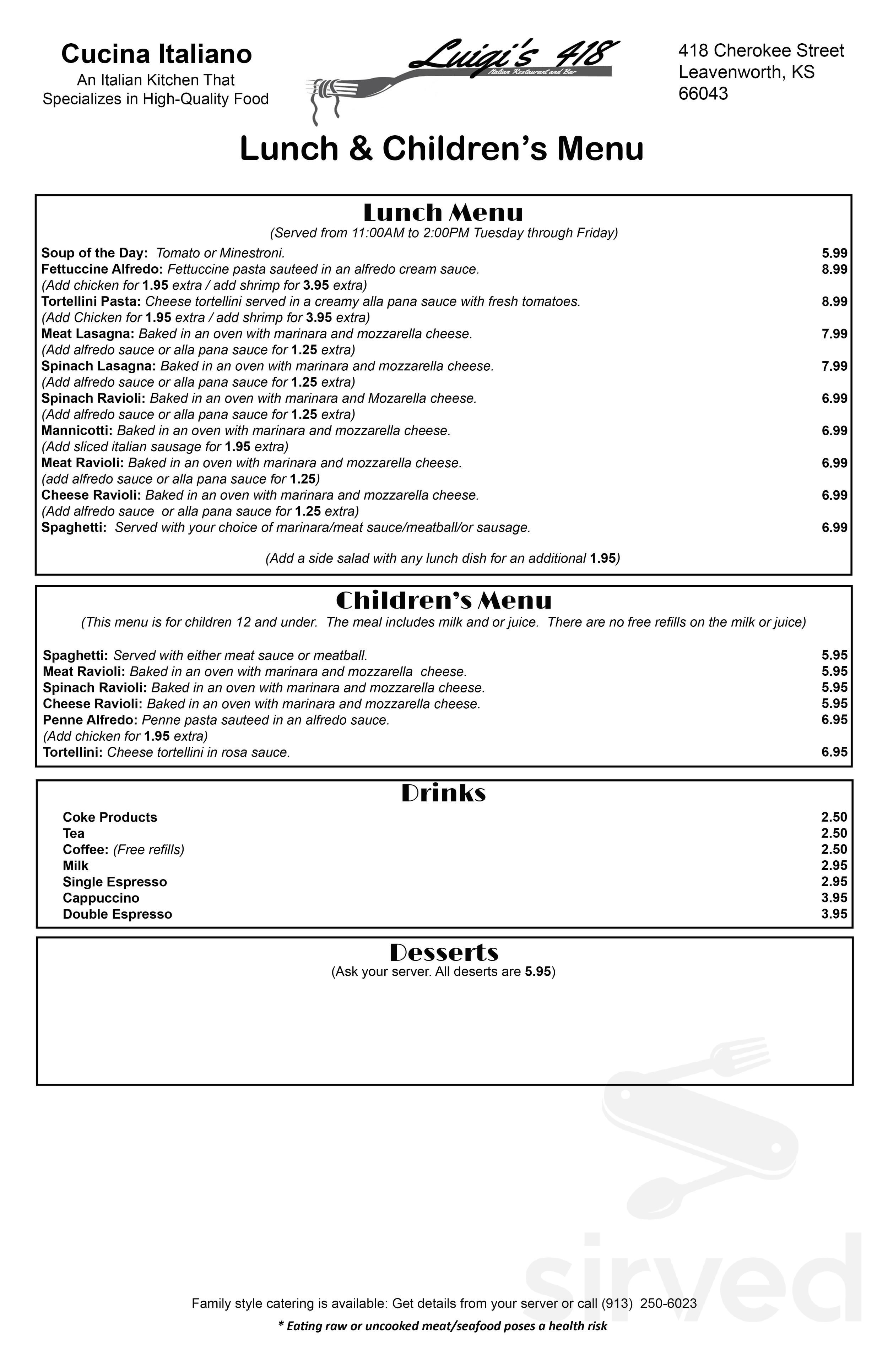 Luigi's 418 Menu - Leavenworth, Kansas | Sirved