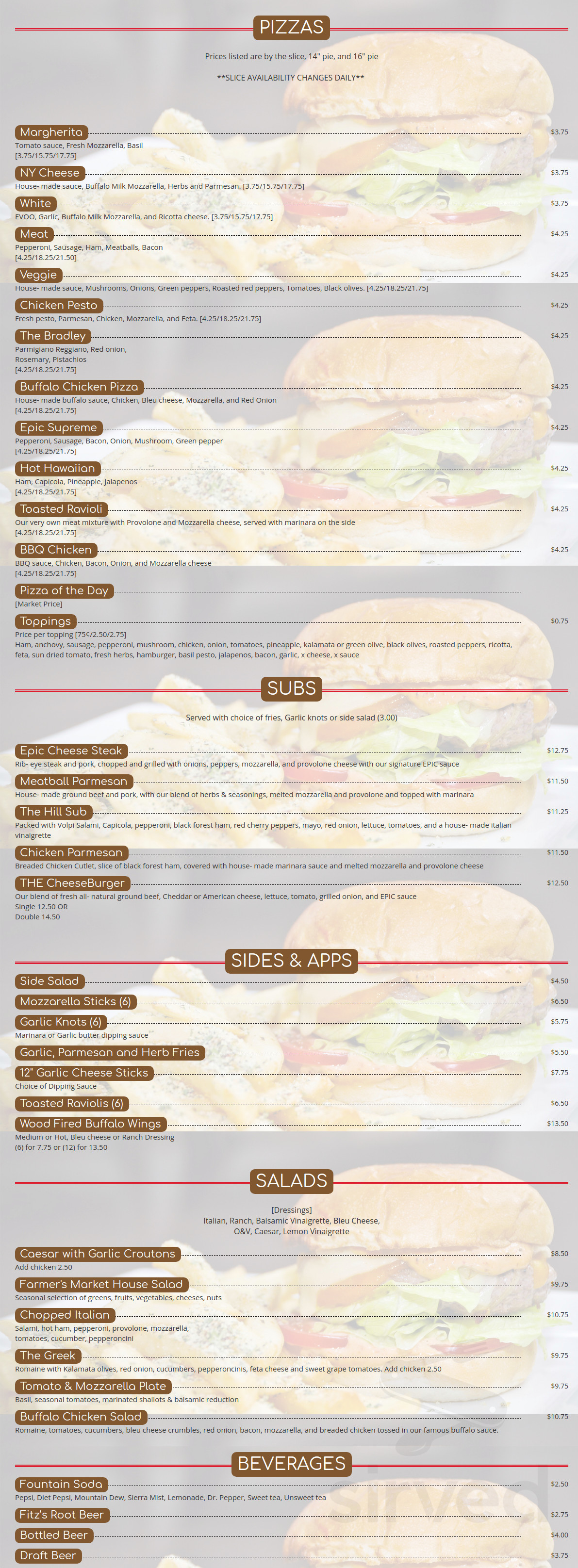 Menu for Epic Pizza & Subs in St. Louis, MO | Sirved