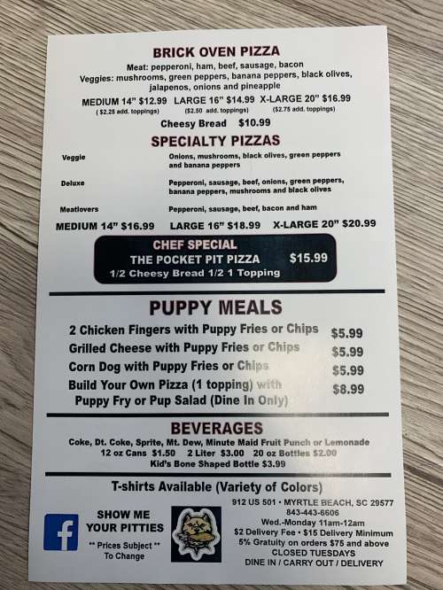 Kluck-it menu in Myrtle Beach, South Carolina, USA