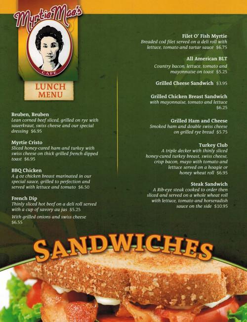 Myrtie Mae's menu in Eureka Springs, Arkansas, USA
