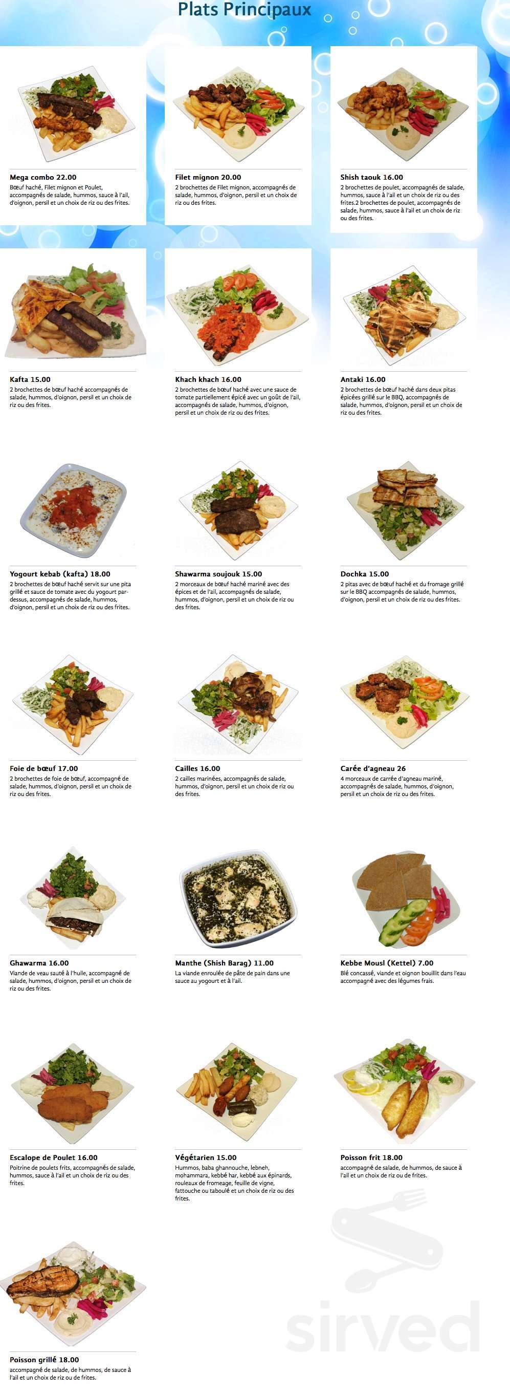 Menu - Laval QC's Chef Kebab | Sirved