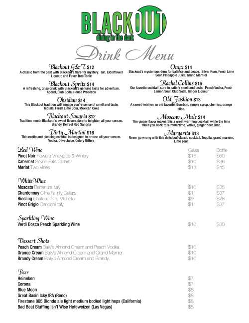 BLACKOUT Dining in the Dark menu in Las Vegas, Nevada, USA
