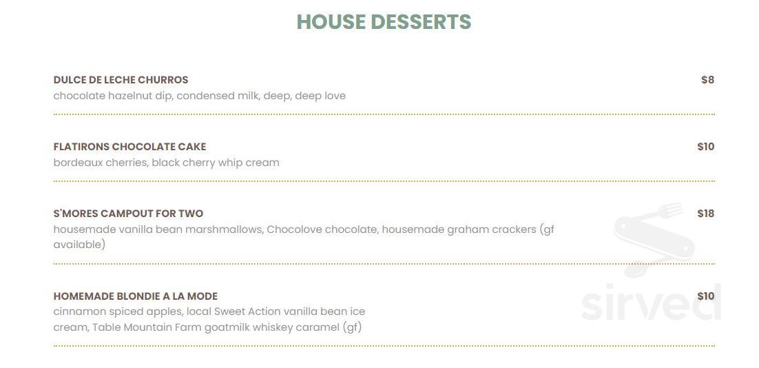 Menu - Boulder CO's River and Woods | Sirved