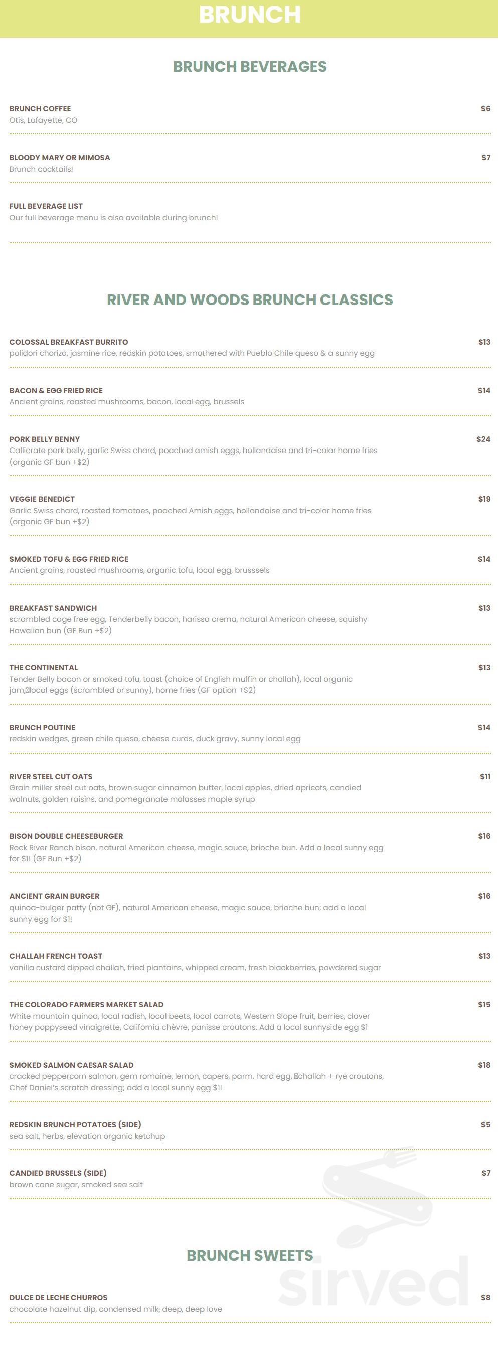 Menu - Boulder CO's River and Woods | Sirved