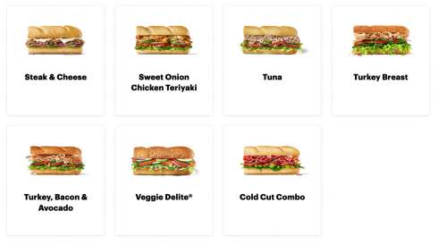 Subway menu in North York, Ontario, Canada