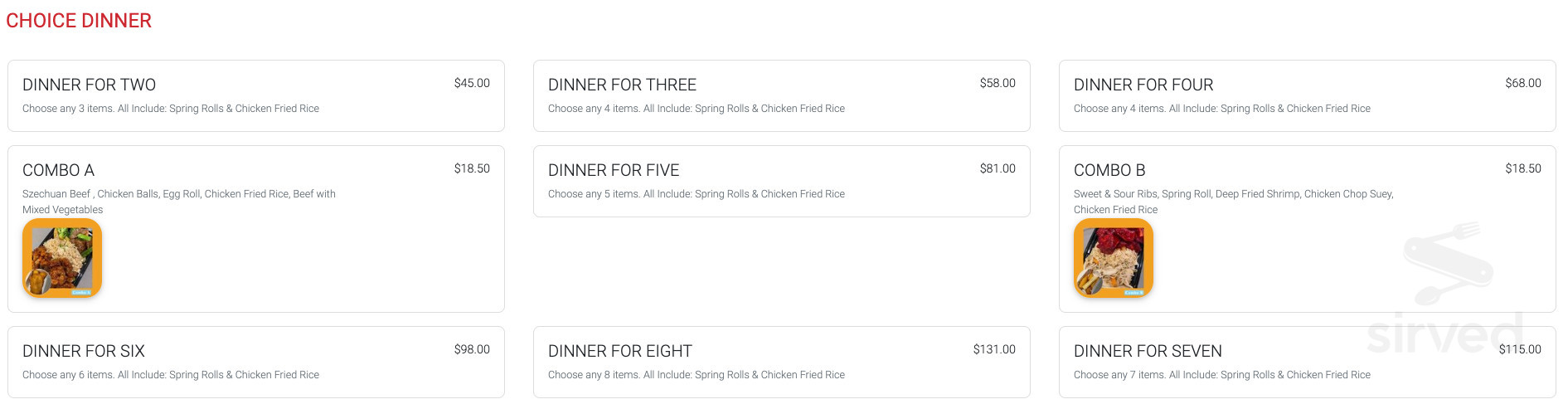 Rice To Go Chinese Restaurant menu in Edmonton, Alberta, Canada