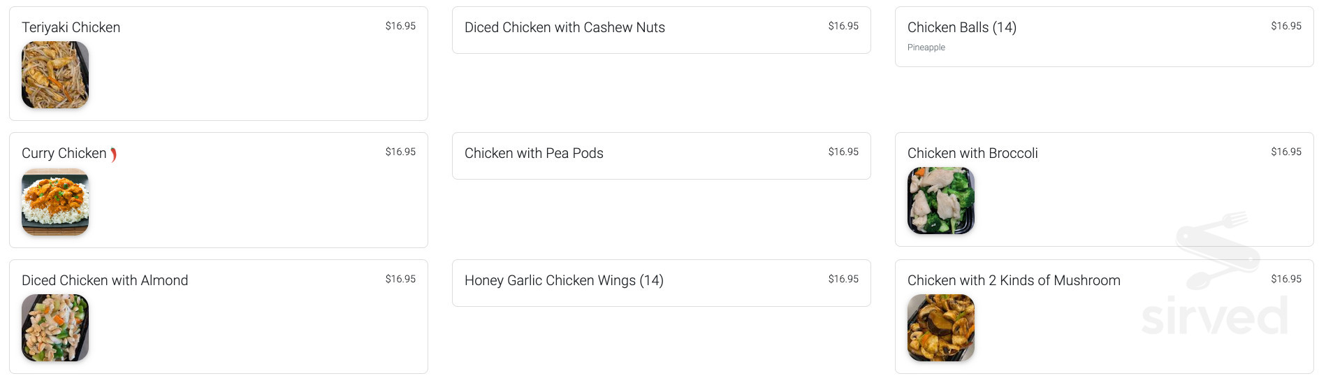 Rice To Go Chinese Restaurant menu in Edmonton, Alberta, Canada