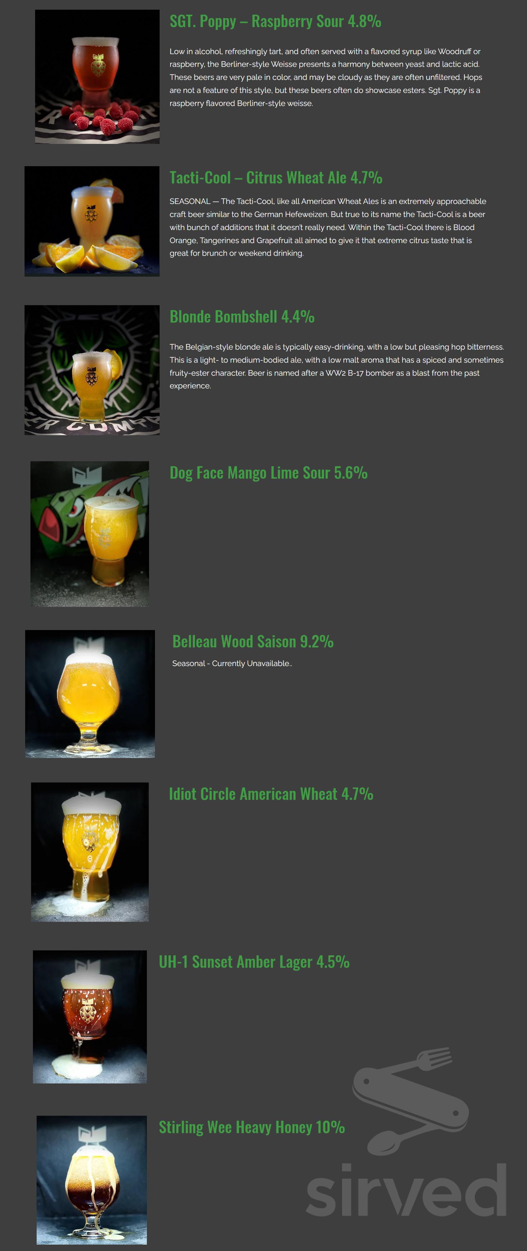 Old Armor Beer Company menu in Kannapolis, North Carolina, USA