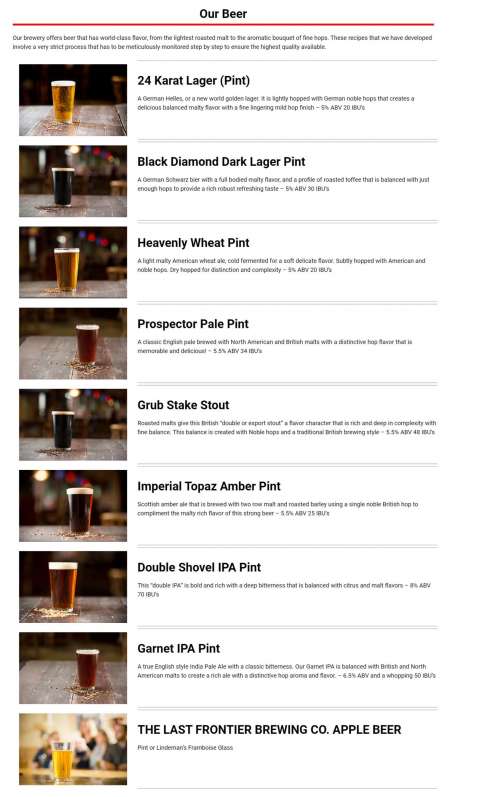 Last Frontier Brewing Co menu in Wasilla, Alaska, USA