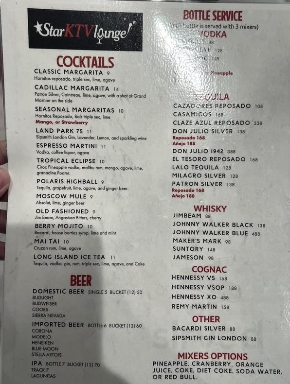 Star KTV Lounge & TeaHub menu in Sacramento, California, USA