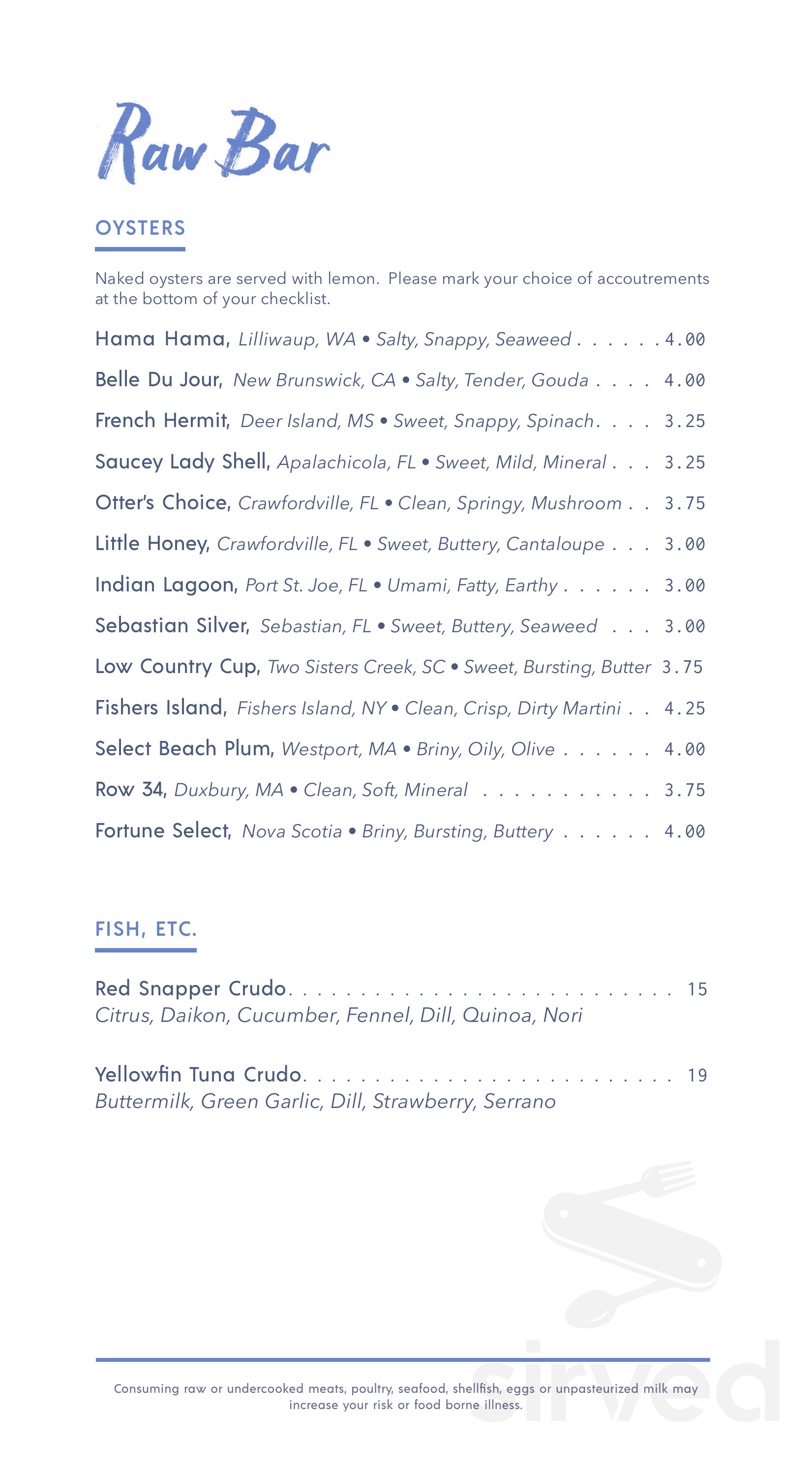 Menu - Nashville TN's Henrietta Red | Sirved