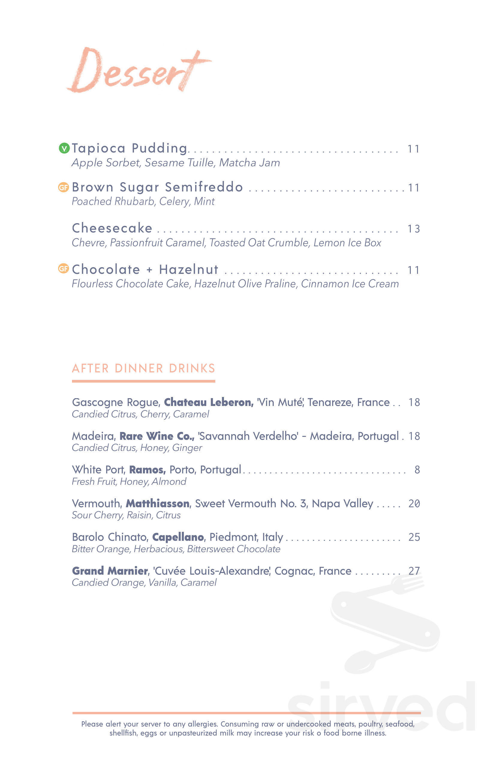 Menu - Nashville TN's Henrietta Red | Sirved