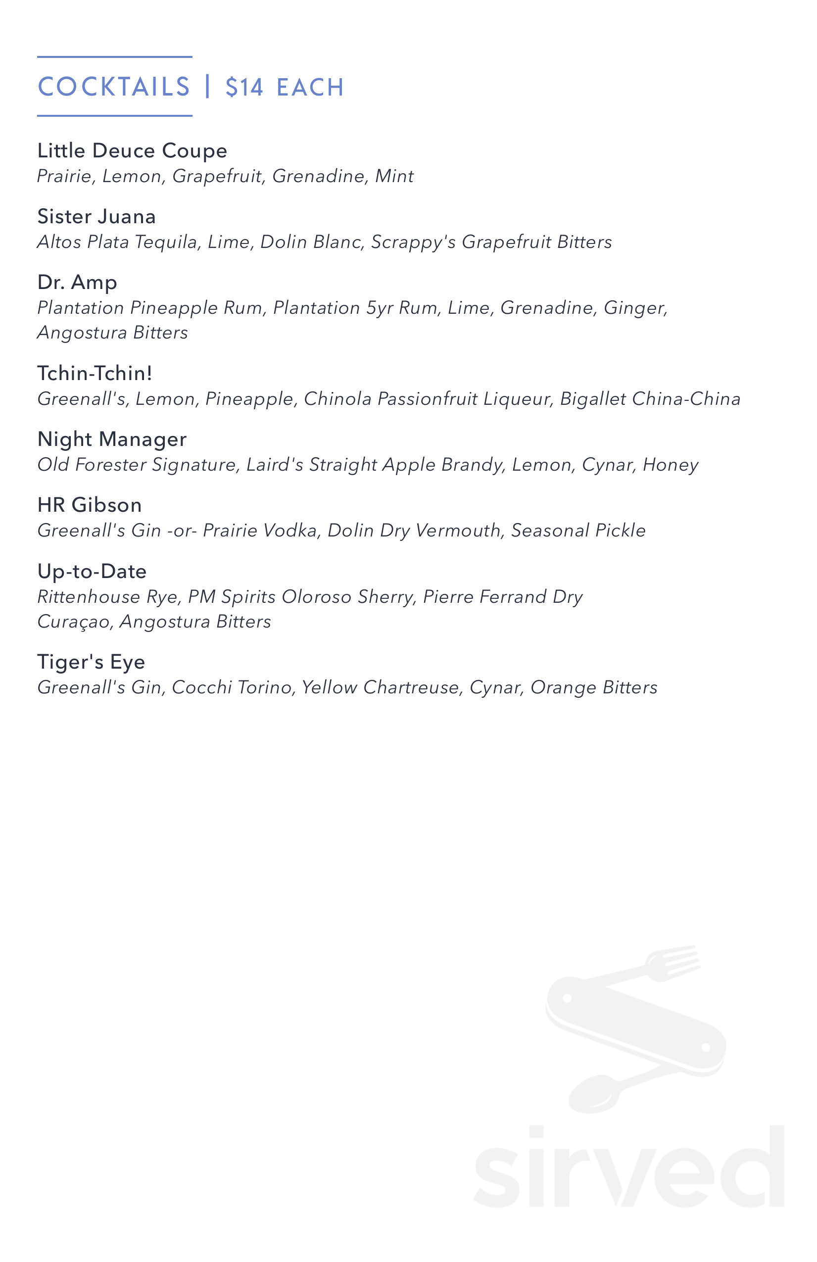 Menu - Nashville TN's Henrietta Red | Sirved