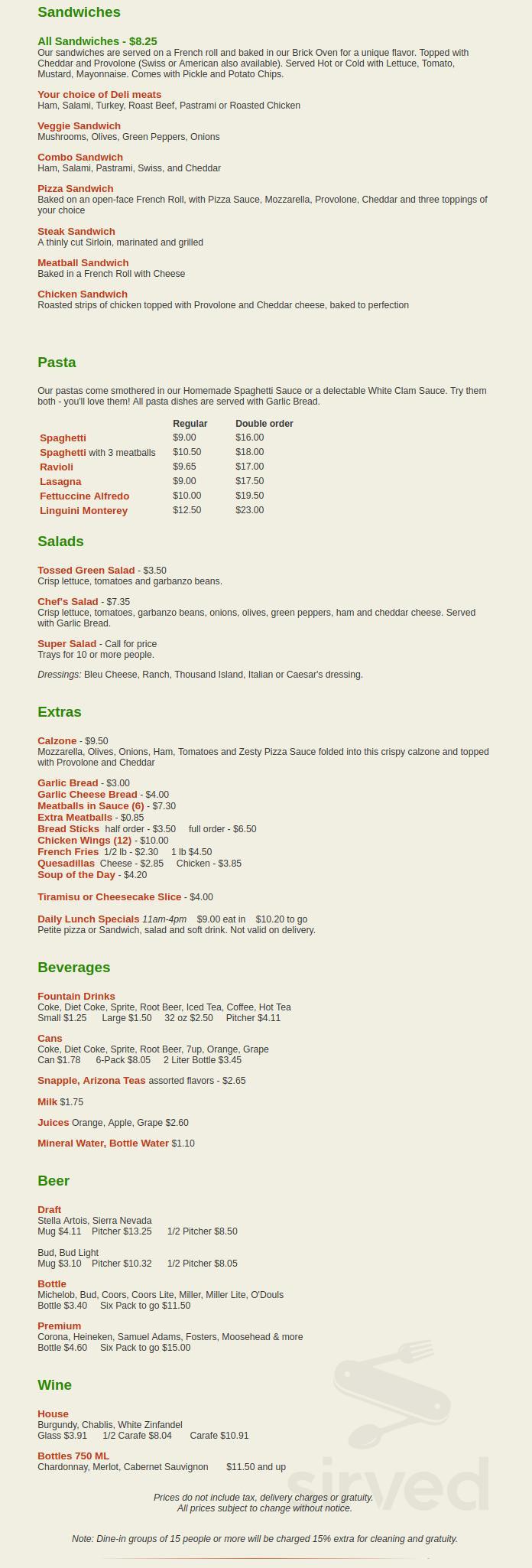 Aldo's Pizza menu in San Mateo, California, USA
