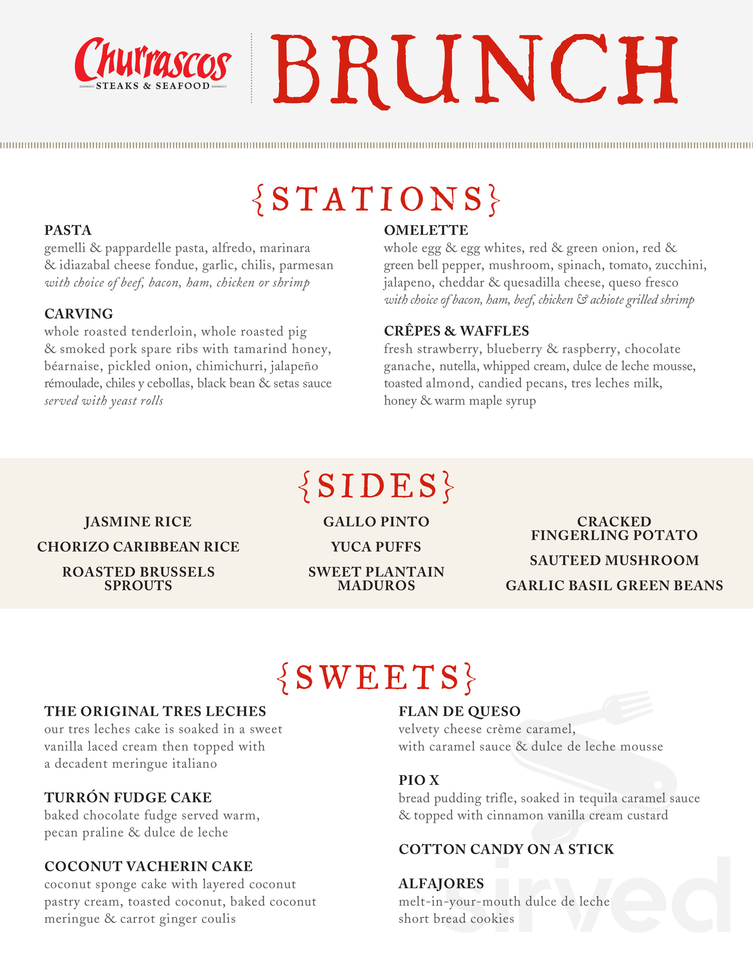 Churrascos menu in Houston, Texas, USA