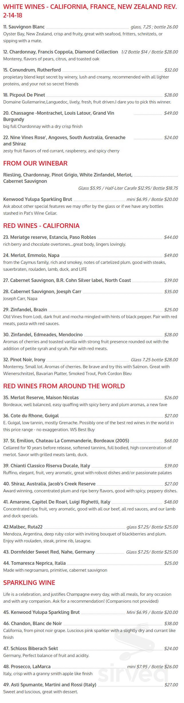 Menu - Augusta GA's Villa Europa Restaurant and Lounge | Sirved