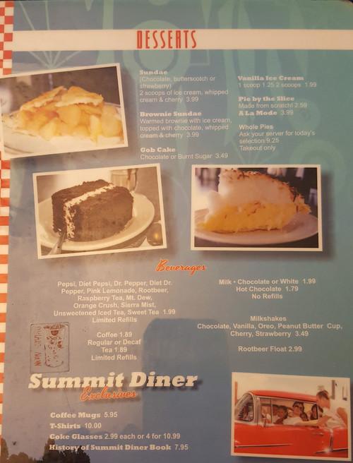 Summit Diner menu in Somerset, Pennsylvania, USA