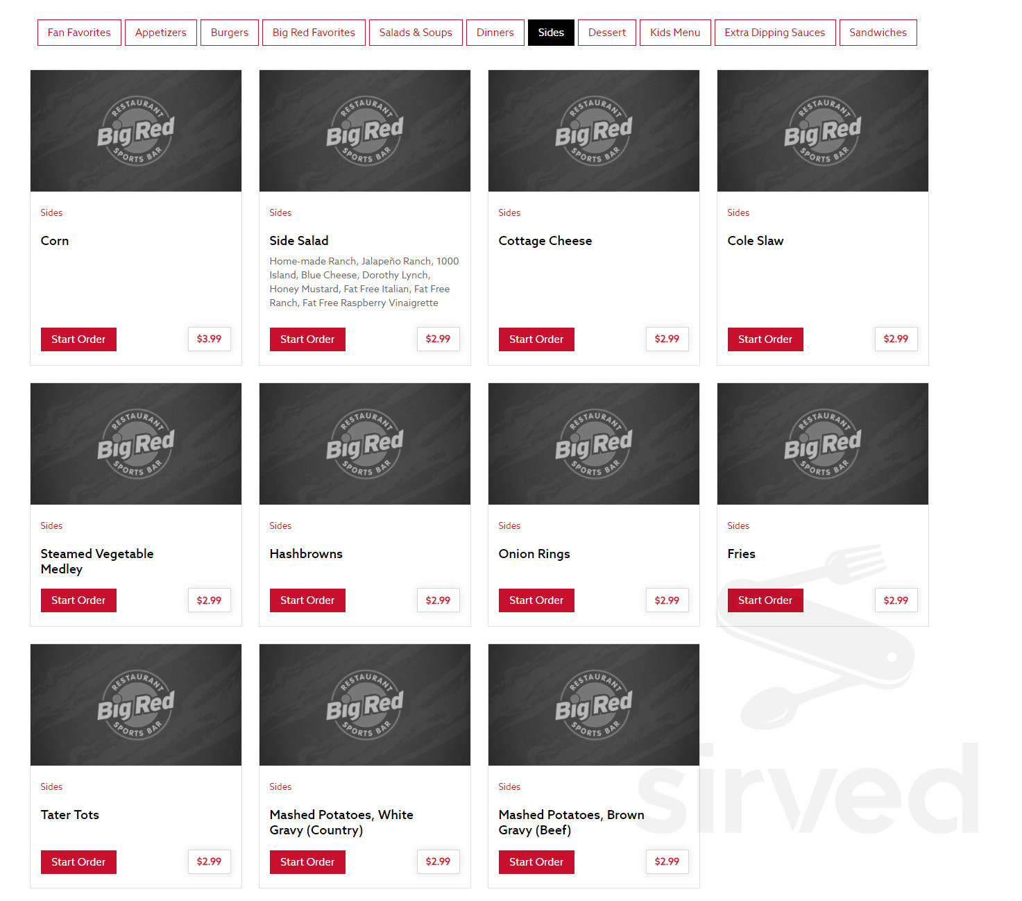 Big Red Restaurant & Sports Bar - Norfolk menu in Norfolk, Nebraska, USA