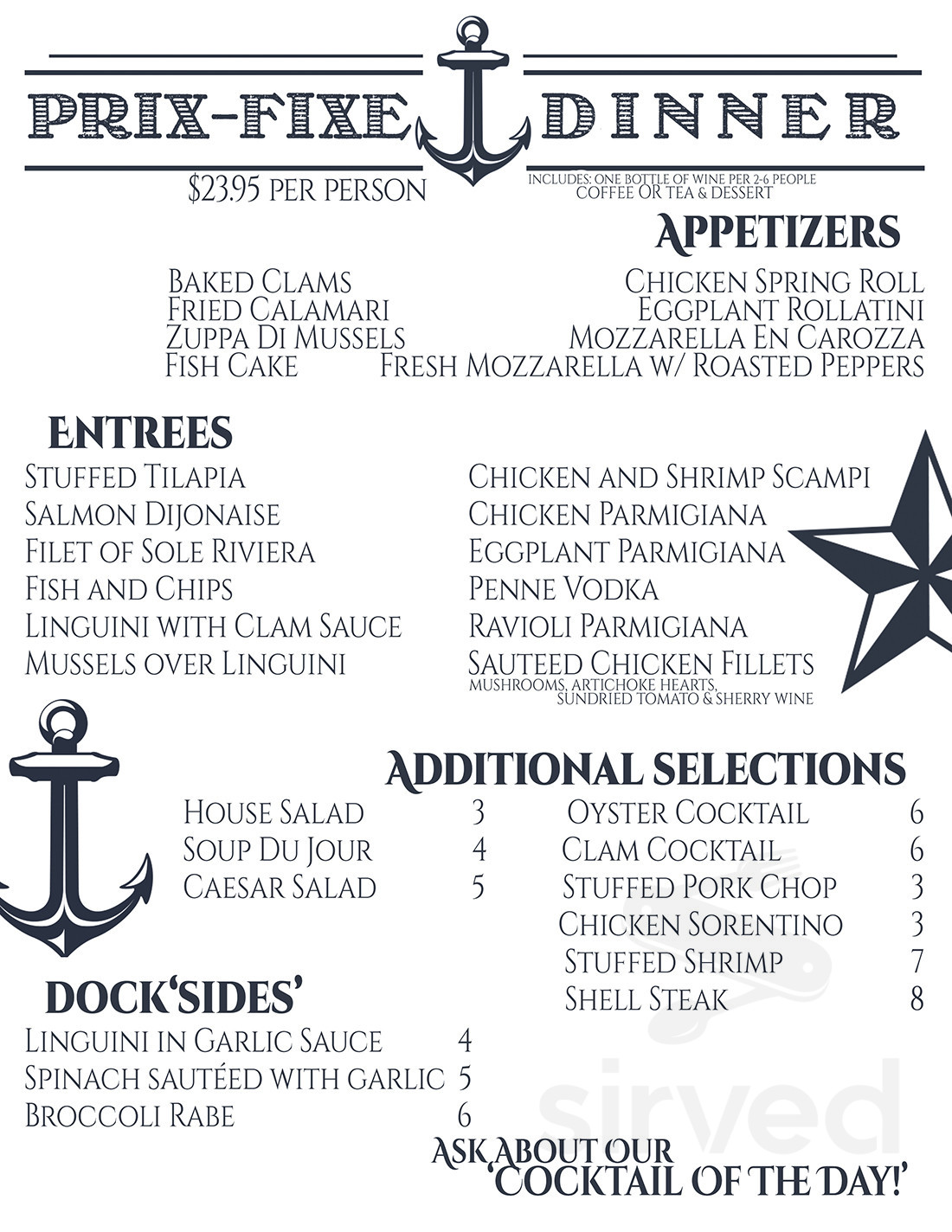 Cole's Dock Side menu in Staten Island, New York, USA