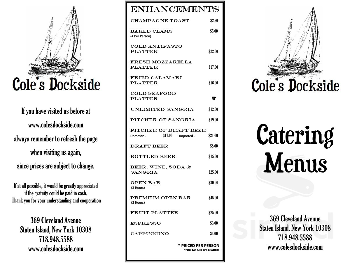 Cole's Dock Side menu in Staten Island, New York, USA