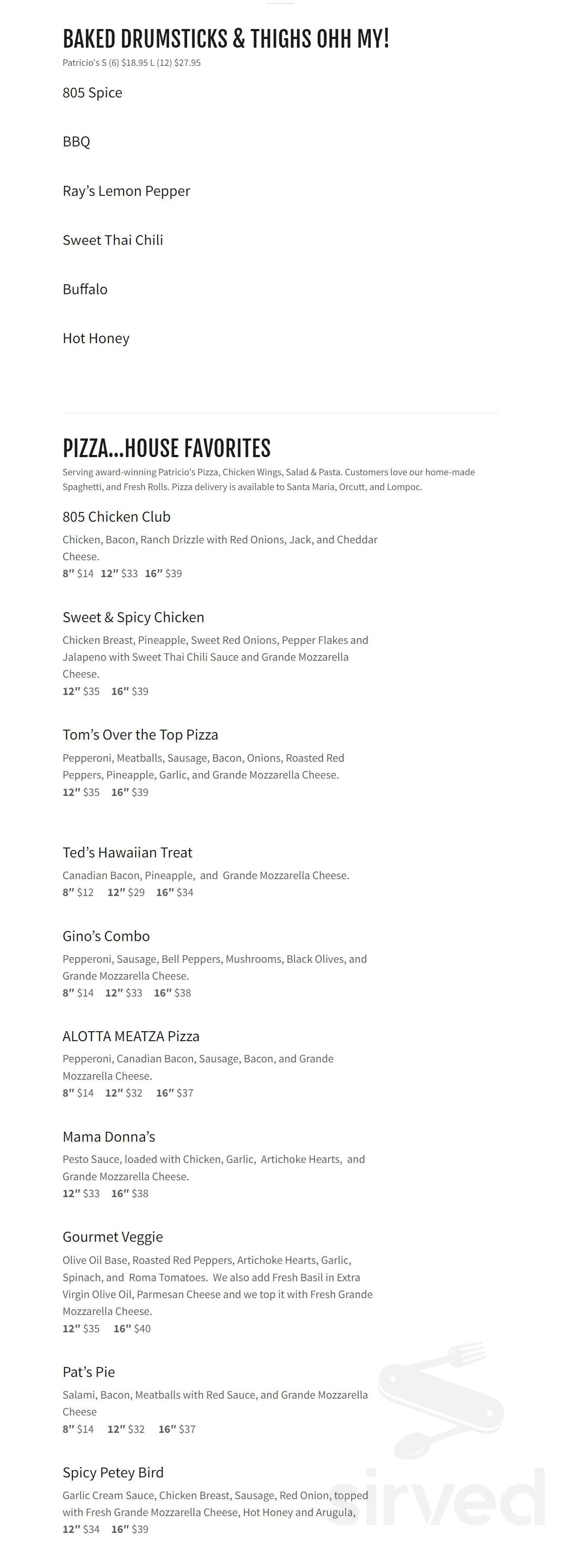 Patricio's Pizza menus in Orcutt, California, United States