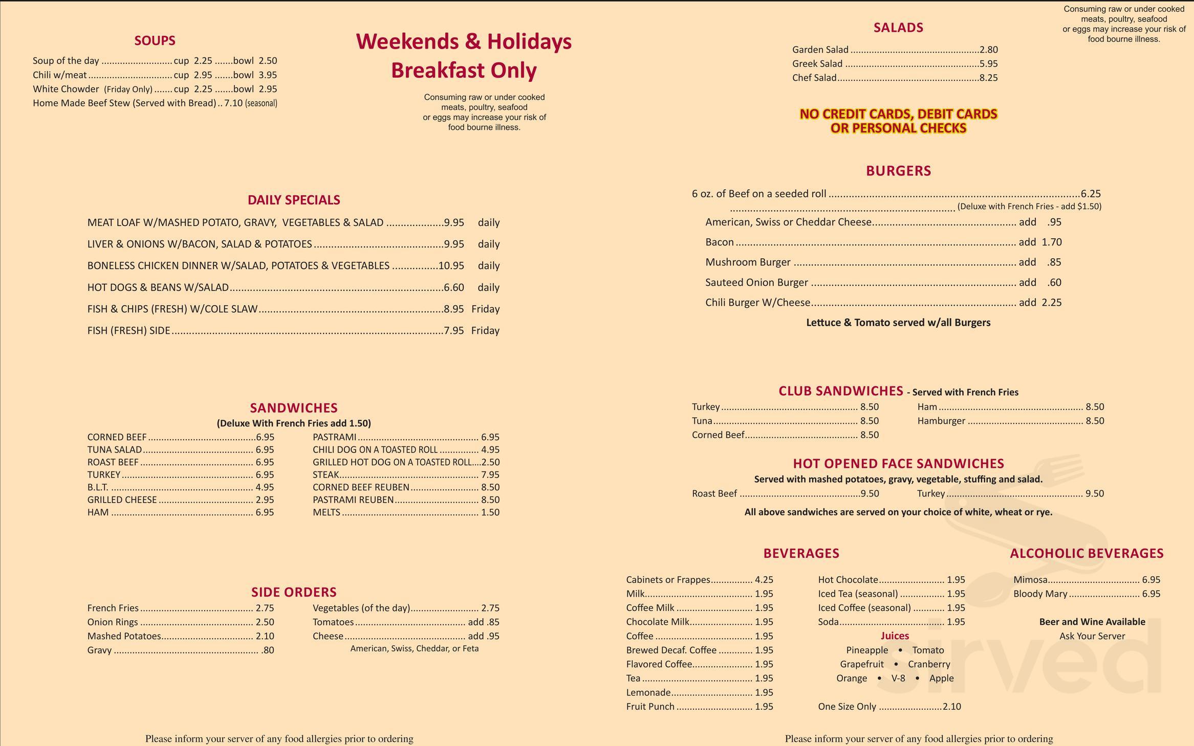 Modern Diner menu in Pawtucket, Rhode Island, USA