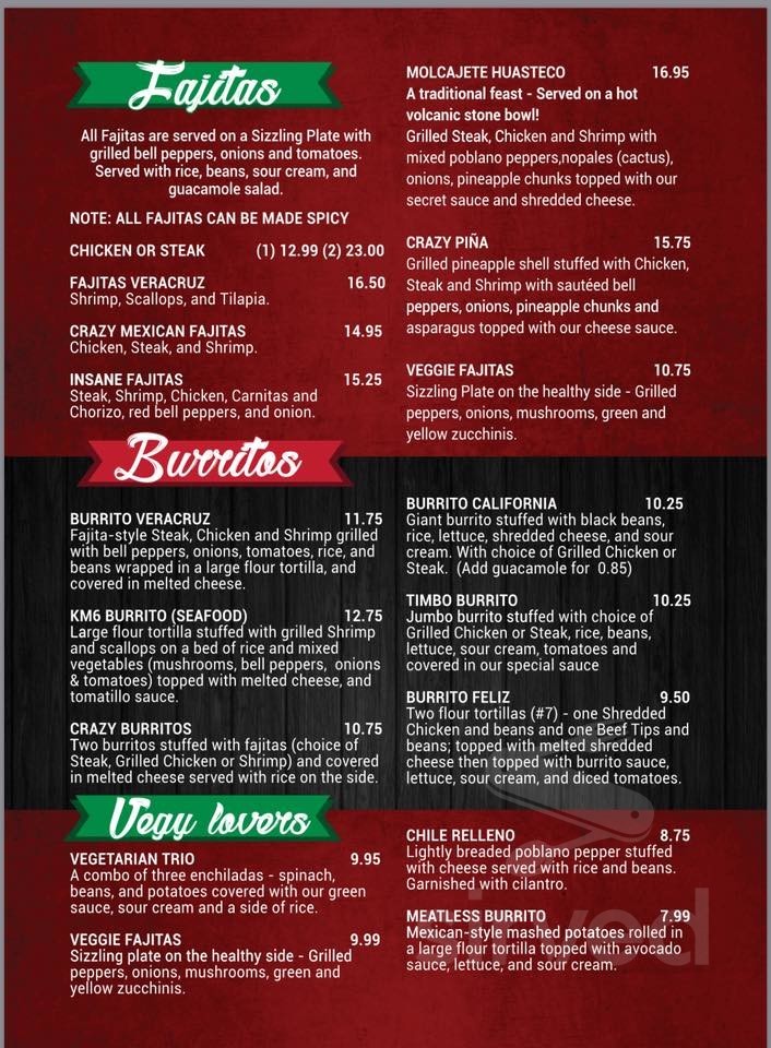 Crazy Mexican Restaurant & Grill menus in Weirton, West Virginia ...
