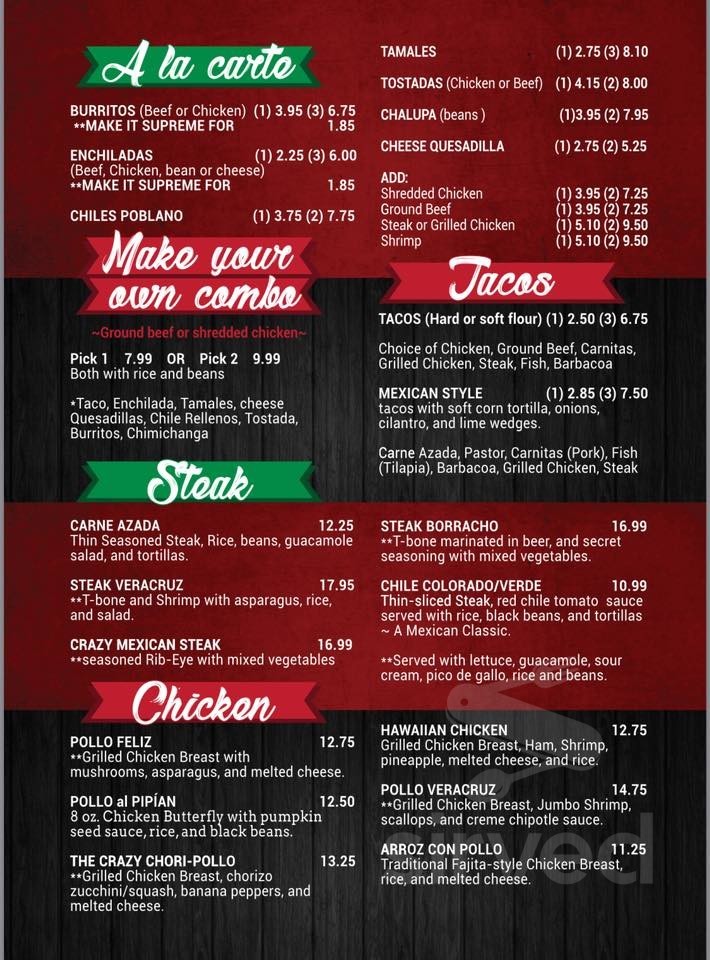 Crazy Mexican Restaurant & Grill menus in Weirton, West Virginia ...