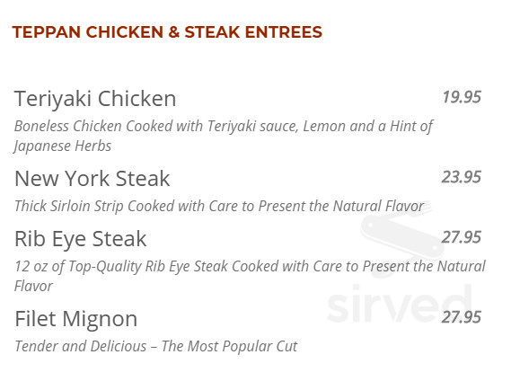 Sakura Japanese Steak, Seafood House & Sushi Bar menu in Christiansburg ...