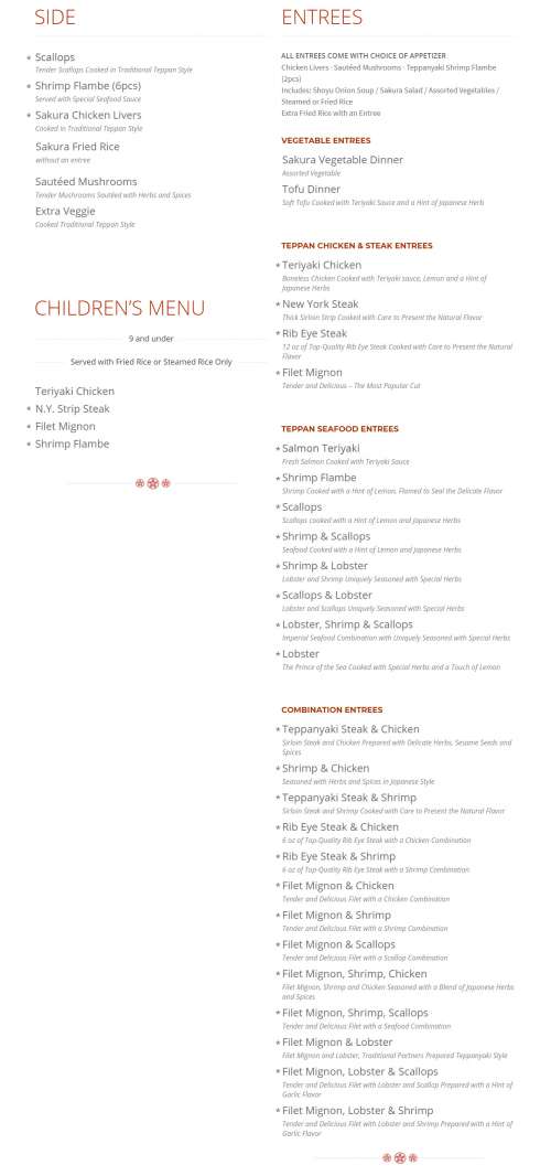 Sakura Japanese Steak, Seafood House & Sushi Bar menu in Woodbridge ...