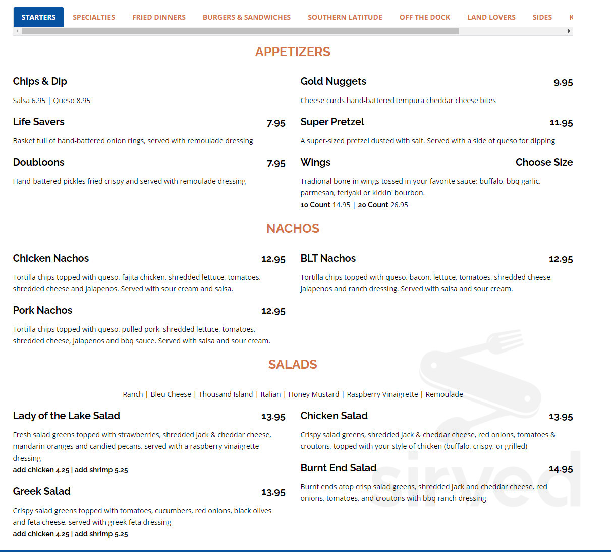 Menu - Shell Knob MO's SS Dockside Cafe and Pub | Sirved