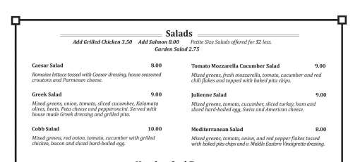 Menu for Marcus Grill in Shelby Twp, MI | Sirved