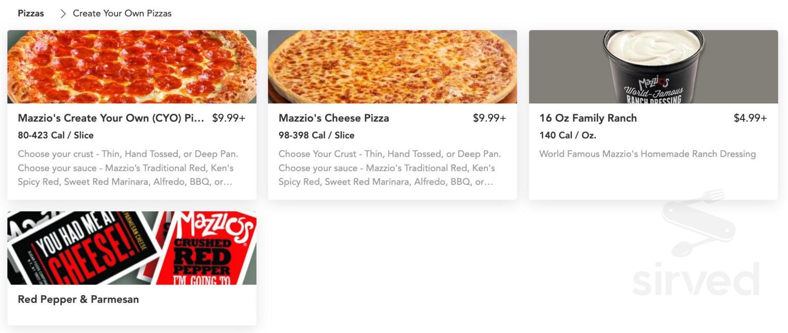 Mazzio's Italian Eatery menu in Broken Arrow, Oklahoma, USA