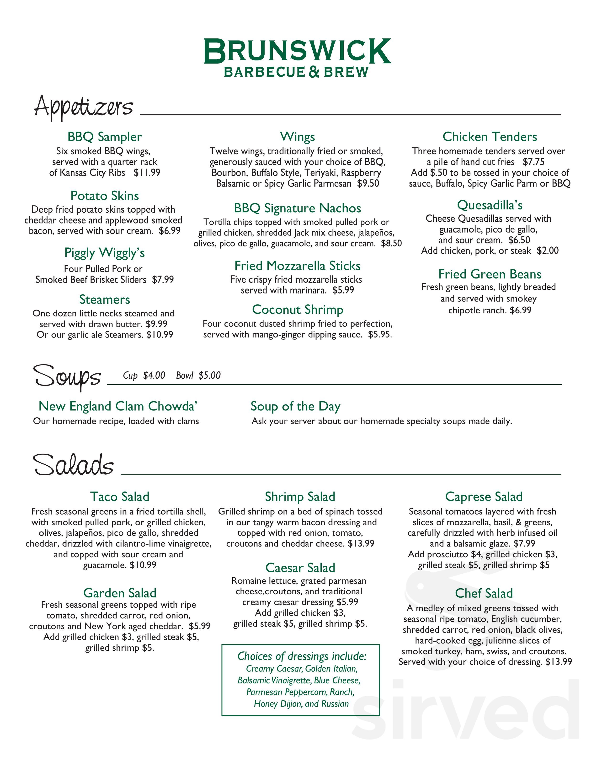 Brunswick BBQ & Brew menu in Troy, New York, USA