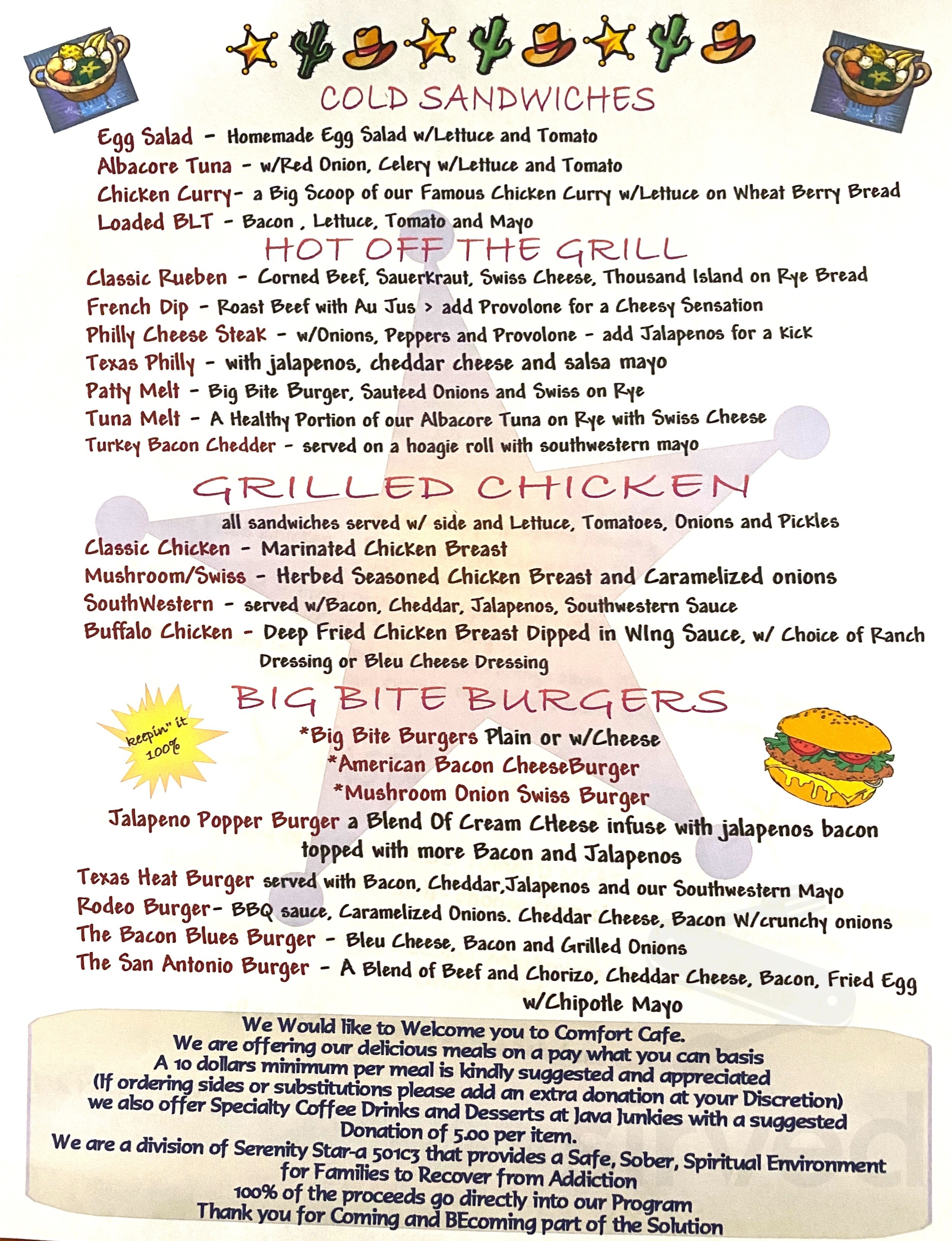 Menu for Comfort Cafe San Antonio in San Antonio, Texas, United States