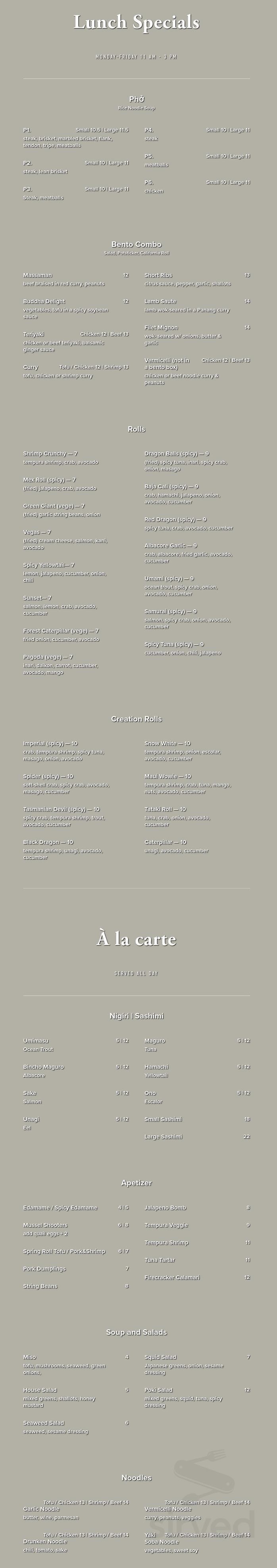 Menu for Sapa in Salt Lake City, UT | Sirved