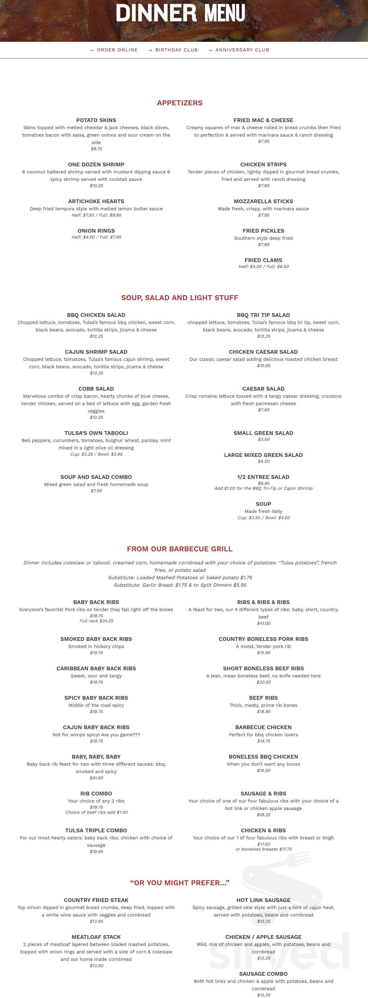 Menu - Orange CA's Tulsa Rib Company | Sirved