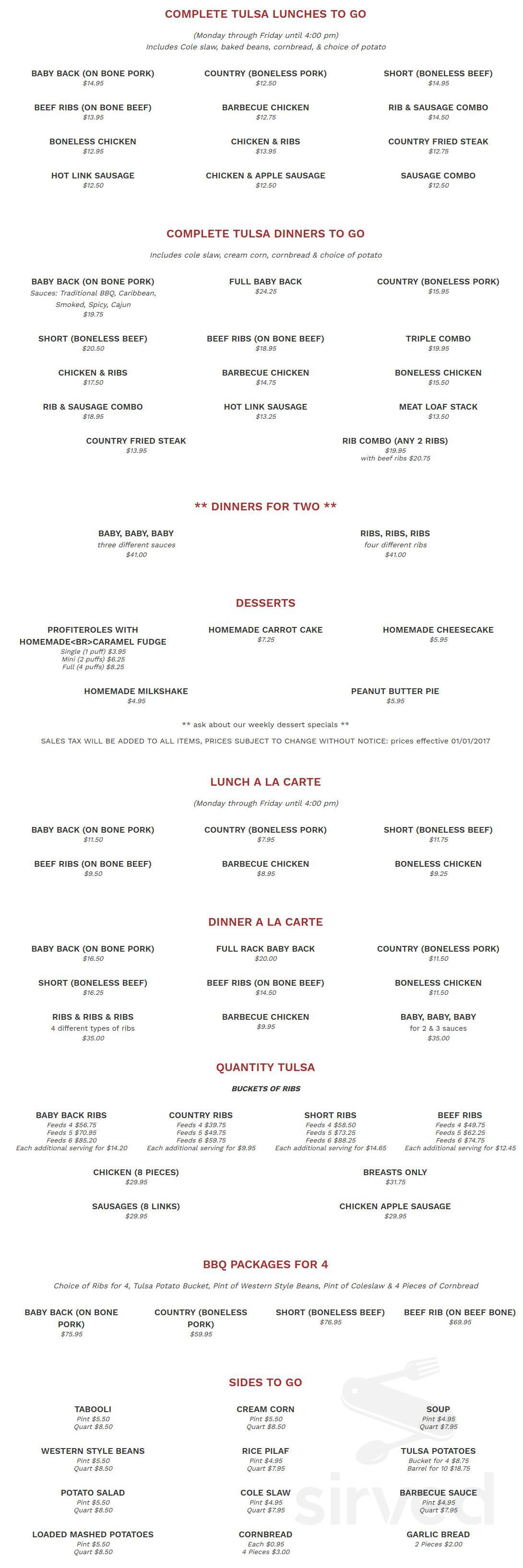 Menu - Orange CA's Tulsa Rib Company | Sirved