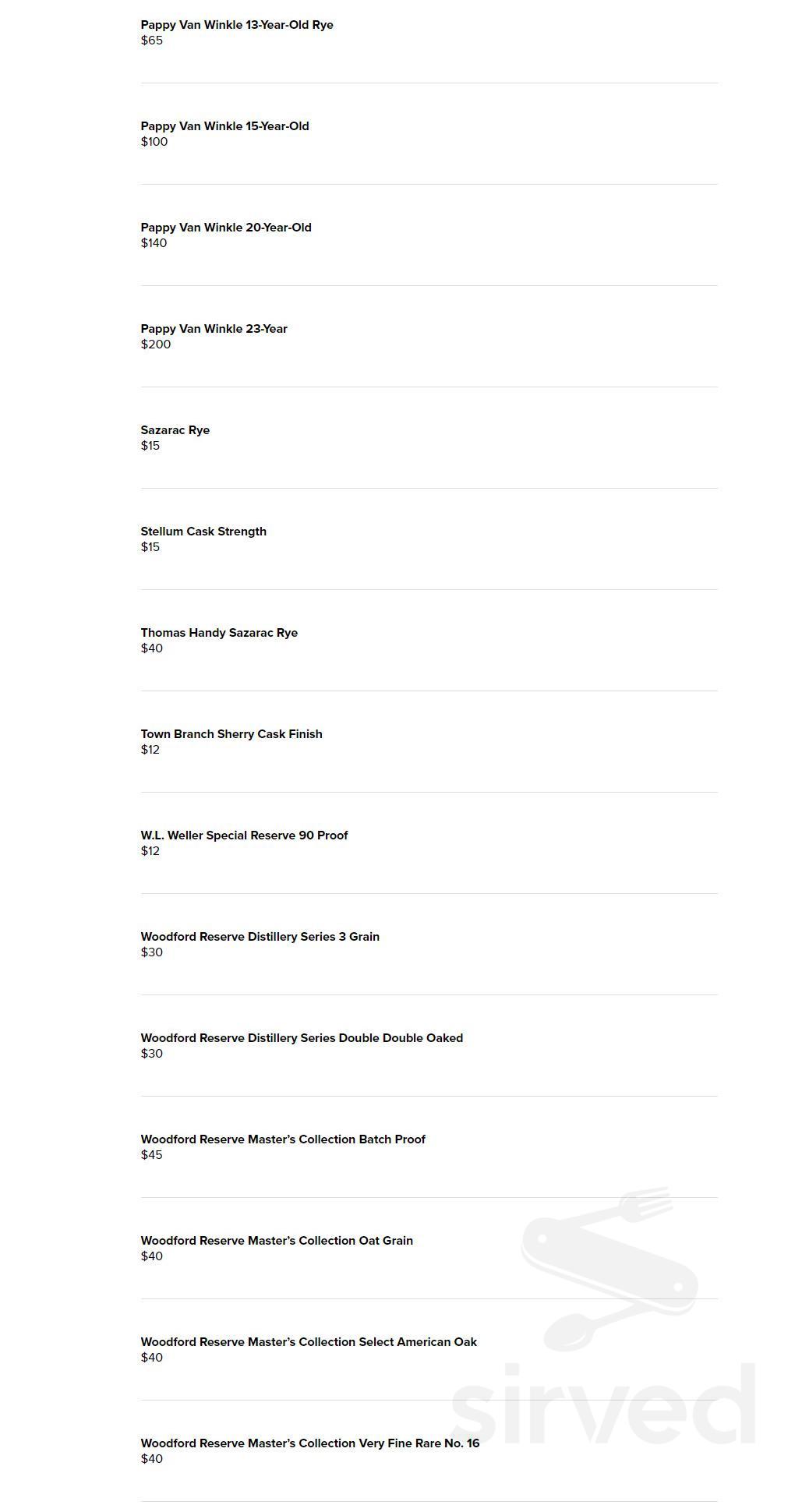 Carson's Food & Drink menu in Lexington, Kentucky, USA