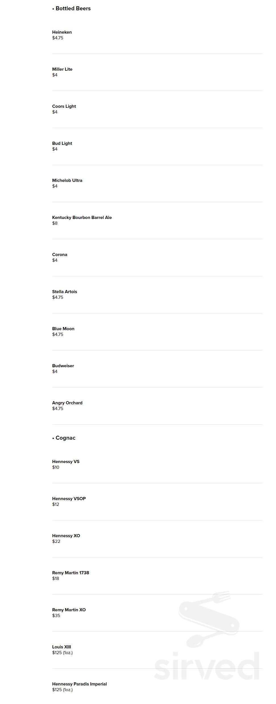 Carson's Food & Drink menu in Lexington, Kentucky, USA