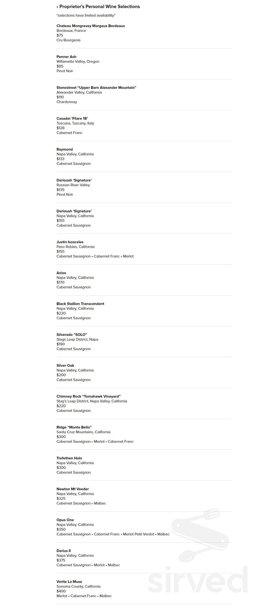 Carson's Food & Drink menu in Lexington, Kentucky, USA