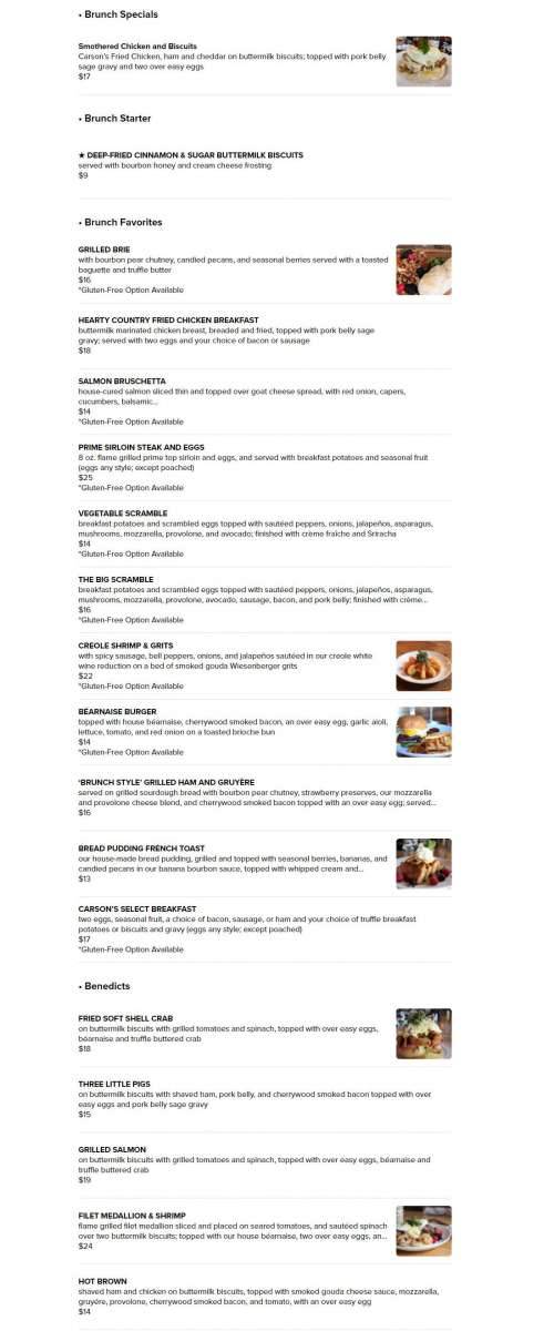 Carson's Food & Drink menu in Lexington, Kentucky, USA