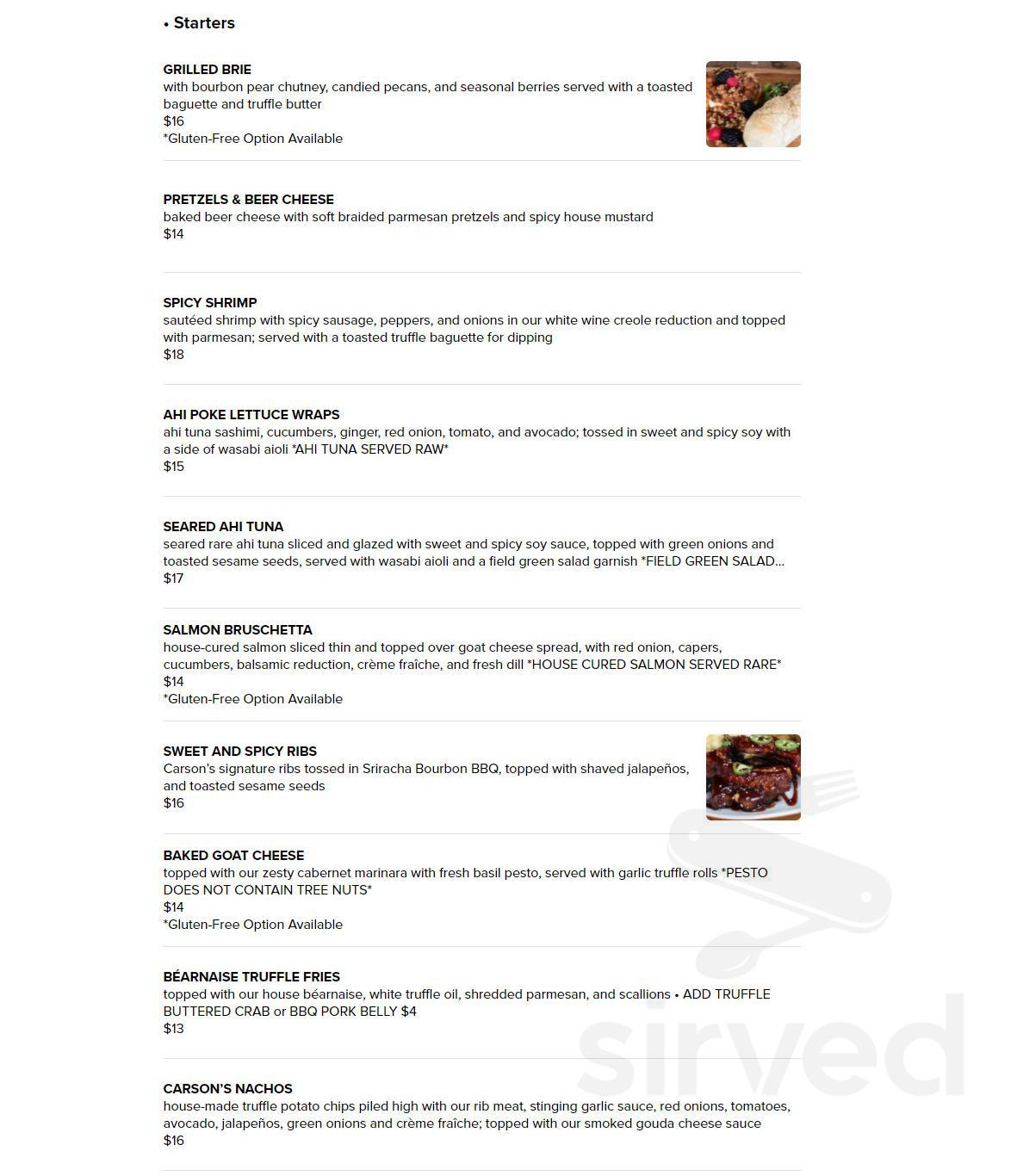 Carson's Food & Drink menu in Lexington, Kentucky, USA