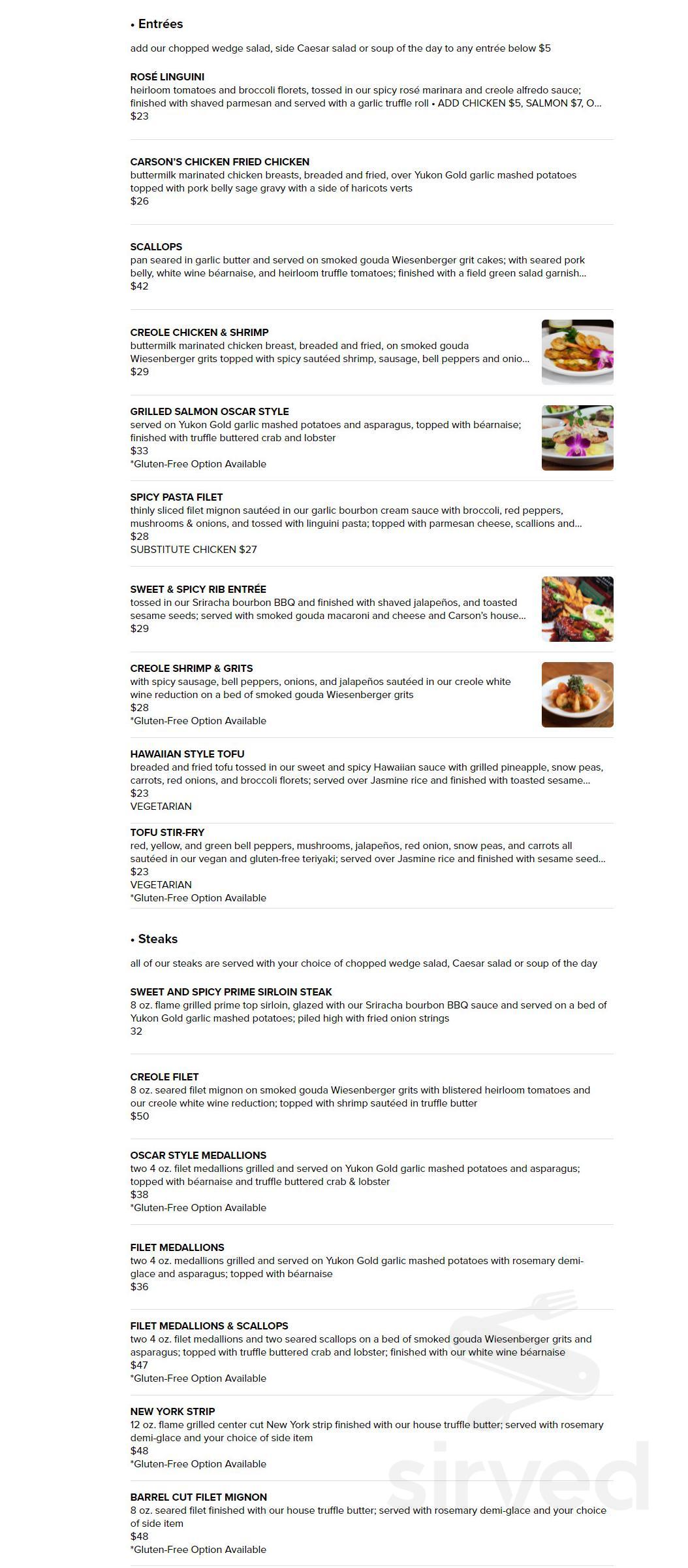 Carson's Food & Drink menu in Lexington, Kentucky, USA