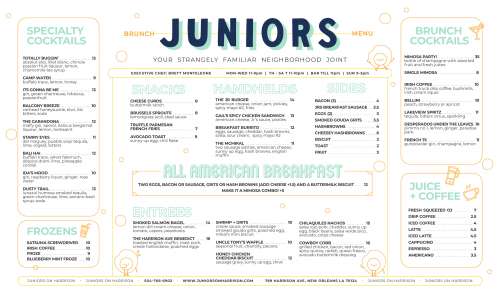 Juniors on Harrison menu in New Orleans, Louisiana, USA