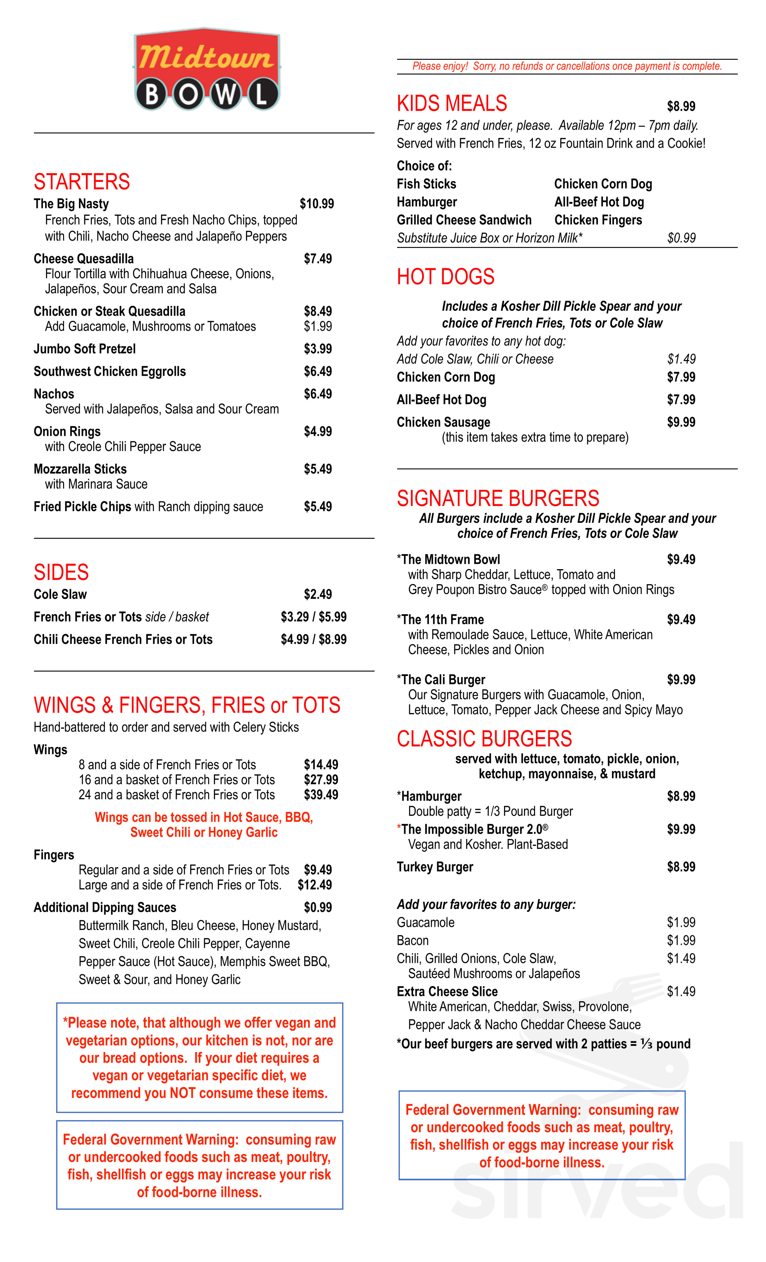 Menu - Atlanta GA's Midtown Bowl | Sirved