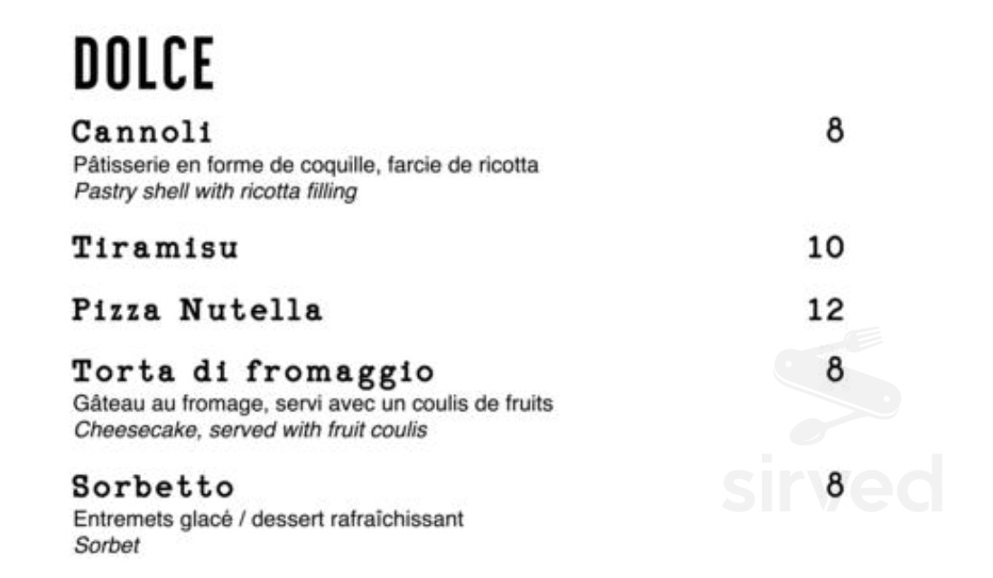 Trattoria Gio menu in Montréal, Quebec, Canada